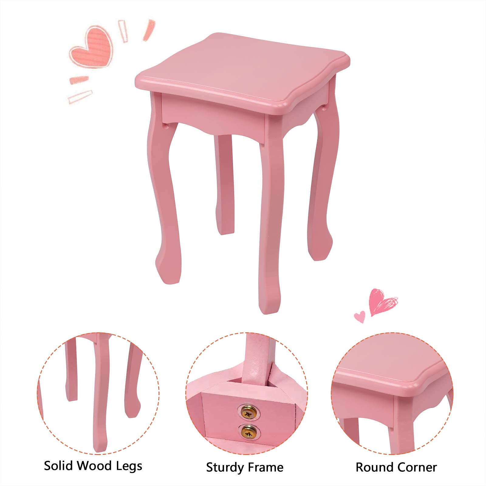 VALUE BOX Kids Vanity Table and Chair Set, 2 in 1 Princess Makeup Dressing Table with Drawer & Tri-Folding Mirror, Child Pretend Beauty Play Vanity Set for Girls