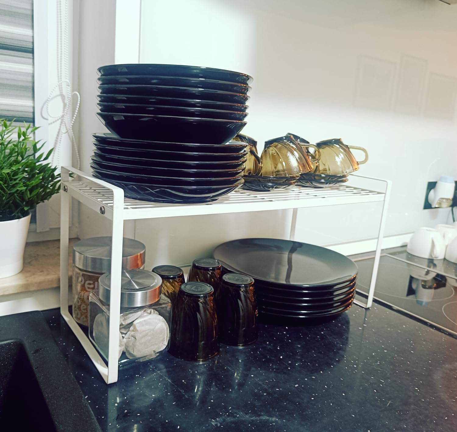 Countertop Organizer and Storage Shelf Rack for Kitchen, Cabinet, Pantry, Office and Bathroom. Rust Resistant and Non Slip (White, L20 W8.25 H9.5)