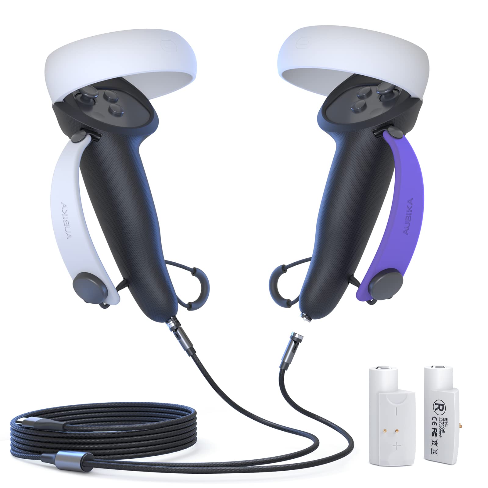 Aubika x JayBratt Rechargeable Controller Grips Cover for Meta/Oculus Quest 2 Accessories, Magnetic Charging Cable with Rotating End, suitable for any hand