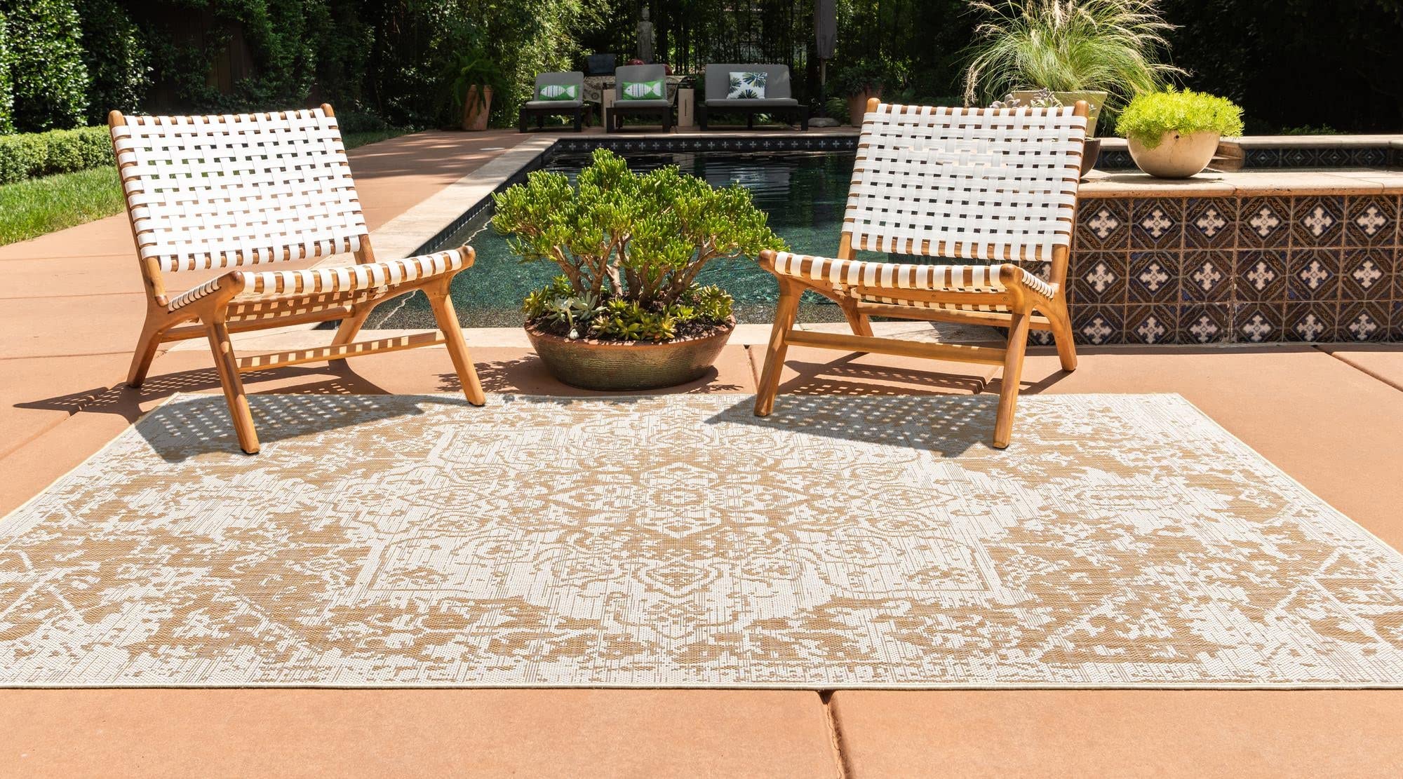 Rugs.com Jill Zarin Outdoor Collection Rug β 6' x 9' Blue Flatweave Rug Perfect for Bedrooms, Dining Rooms, Living Rooms
