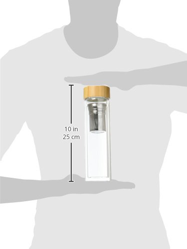 Pinky Up Blair Loose Leaf Tea Travel Infuser Mug, Double-Walled Glass and Stainless Steel with Bamboo Lid, 16 oz, Clear
