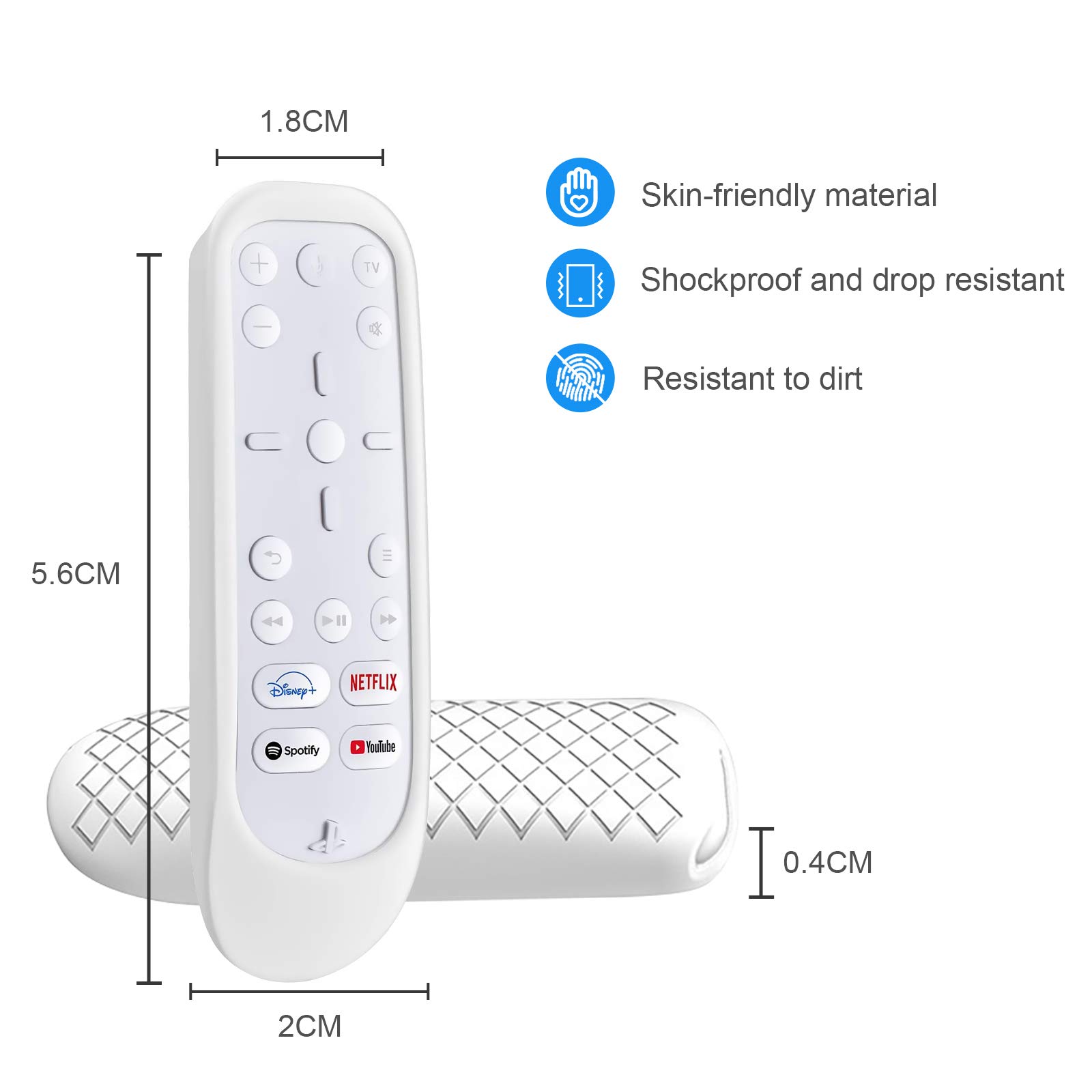 AKNES Silicone Cover for Playstation 5 Media Remote, Protective Skin Sleeve Case for PS5 Remote Control, with Hand Strap, Shockproof, Anti-Slip, Skin-Friendly,Bumper Back Cover - White