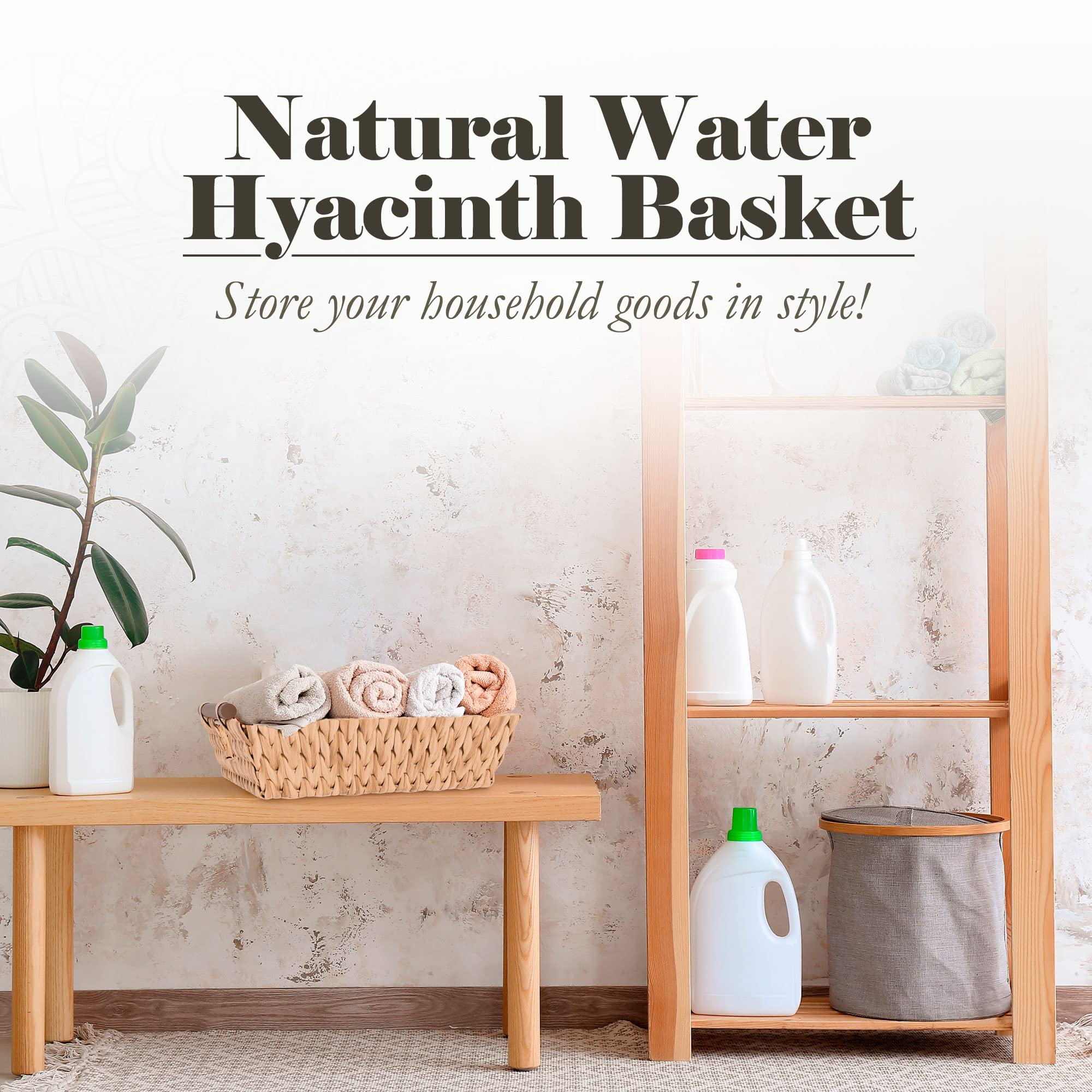 American Atelier Water Hyacinth Wicker Basket with Handles | Rectangular Woven Wicker Storage Baskets with Built-in Carry Handles | Laundry Storage or Pantry Bin | Natural Weave