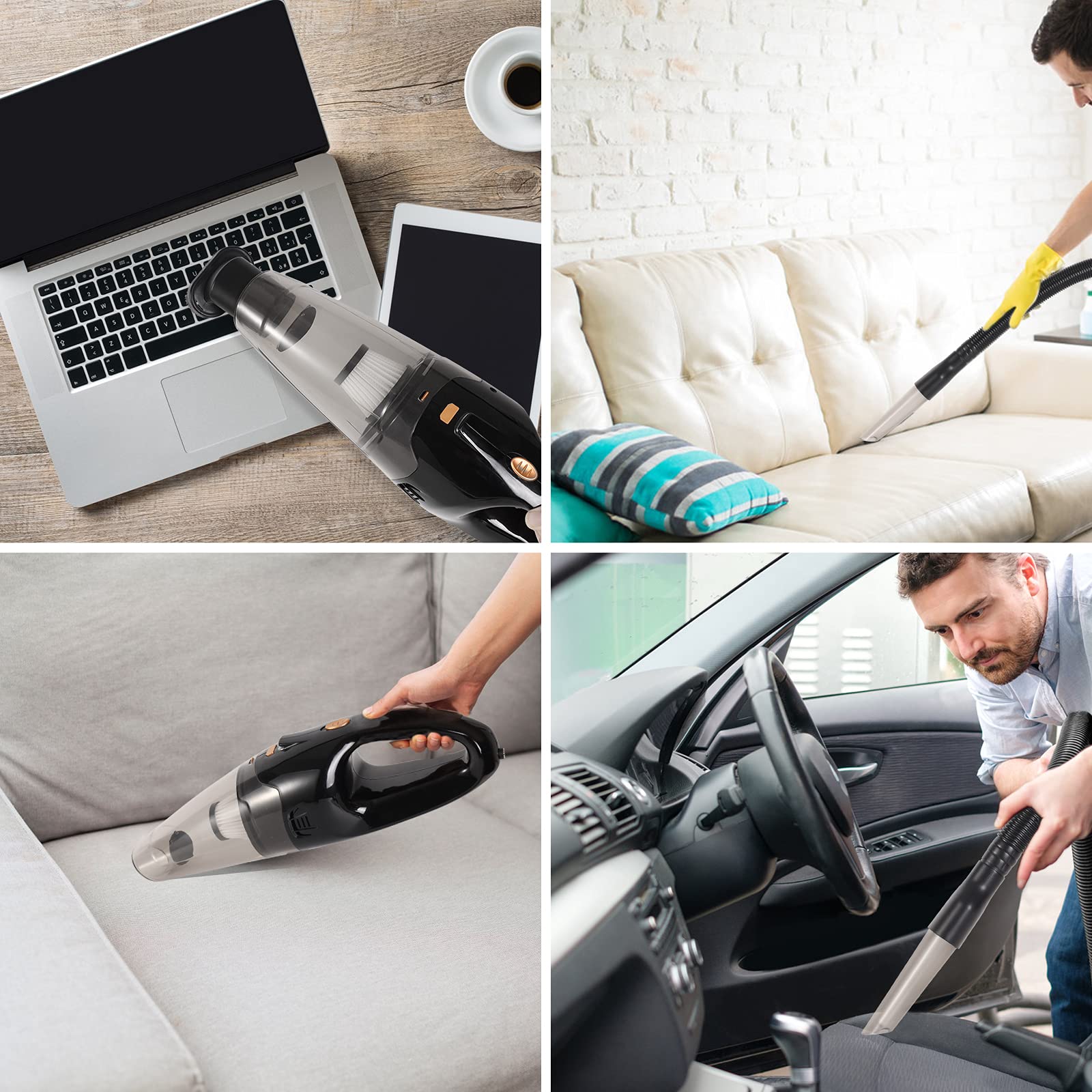 QYBEEDE Cordless Handheld Vacuum, 8000pa USB 120W Mini Car Vacuum with Led Light Cleaner Dry/Wet Powerful Suction Vacuum Rechargeable Portable Cleaner for Home, Kitchen, Pet Hair, Office
