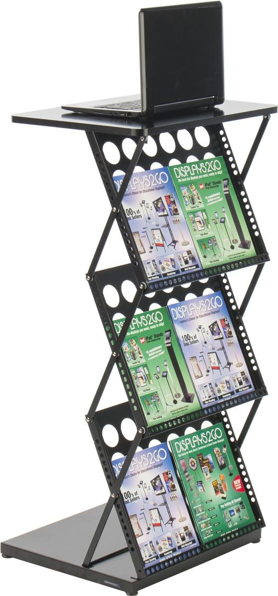 Displays2go Collapsible Magazine Holder, Multiple Pocket, Steel, MDF – Black (6LPBKTBK)