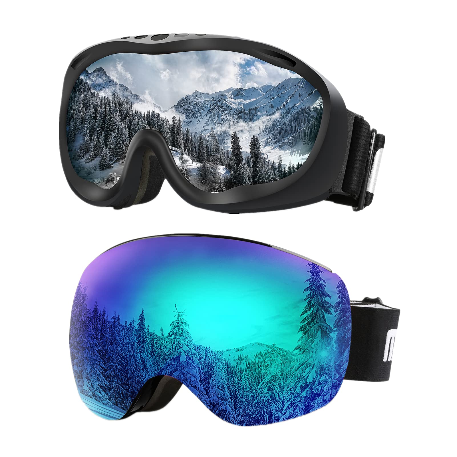 AKASO OTG Ski Goggles, Alta Ski Goggles, Anti-Fog, 100% UV Protection, Double-Layer Spherical Lenses for Men & Women