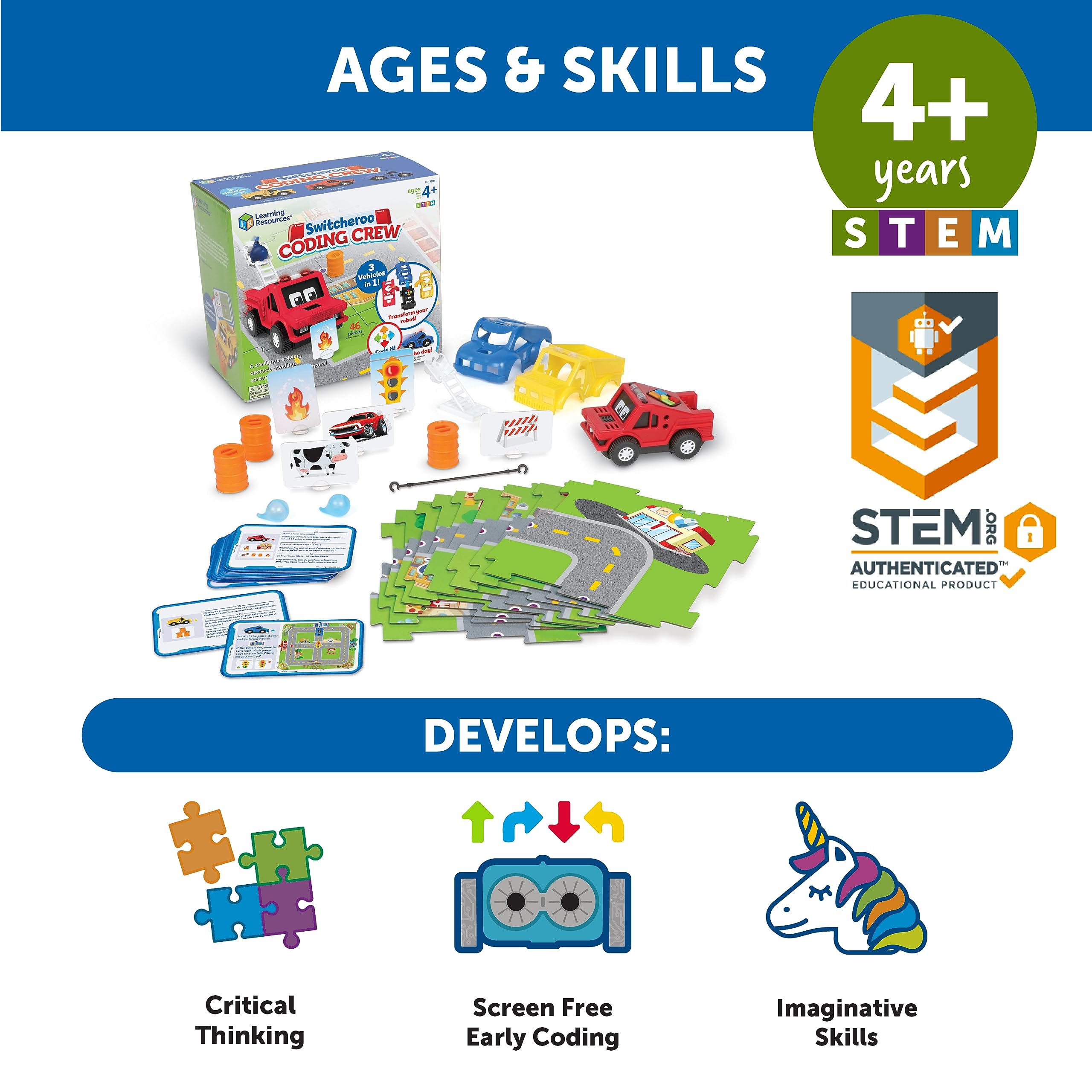 Learning Resources Switcheroo Coding Crew - 46 Pieces, Ages 4+ STEM Toy for Kids, Coding Toy, Interactive Robot