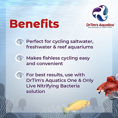DrTim’s Aquatics Ammonium Chloride Solution for Fishless Cycling - 4 oz, Treats 200 gal. – Fish Tank Cleaner for Saltwater, Freshwater & Reef Aquariums