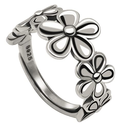 awaFanee 925 Sterling Silver Rings Daisy Flower Sunflower Wedding Band Ring Women Fine Jewelry Stackable Gift Adjustable Size 5-10 Charms