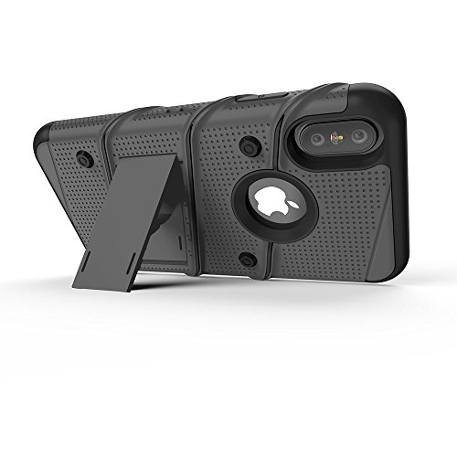 Zizo Bolt Series Compatible with iPhone Xs Max case Military Grade Drop Tested with Tempered Glass Screen Protector Holster Kickstand Gun Metal Gray