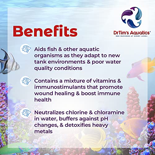 DrTim’s Aquatics First Defense for Saltwater Aquariums – Stress Relief & Immune System Support with Vitamins & Immunostimulants for Fish Tanks 4 oz.