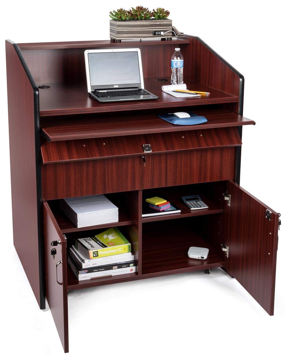 Displays2go Lecture Podiums with Wheels – Mahogany (OLILCTMMLSM)