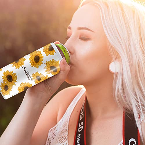 Slim Can Cooler Insulated Skinny Stainless Steel Doucle Freezable Can Cooler Sleeve Hard Seltzer 12 oz Slim Cans (Sunflower)