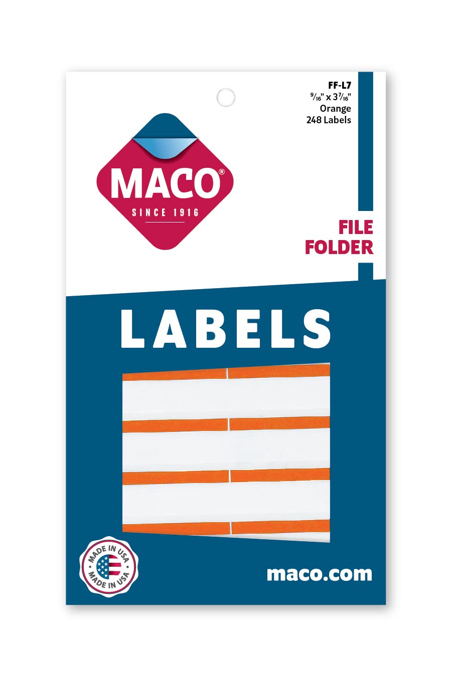 MACO Orange File Folder Labels, 9/16 x 3-7/16 Inches, 248 Per Box (FF-L7)