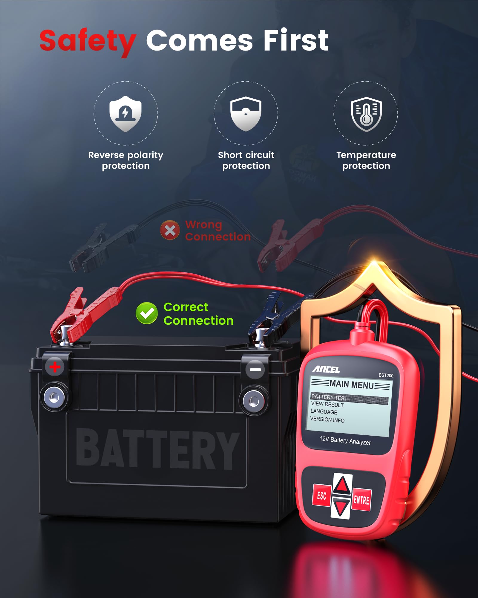 ANCEL BST200 Car Battery Tester 12V 100-1100 CCA Automotive Bad Cell Load Test Tool Digital Analyzer Tester for Car Truck Motorcycle SUV Boat and More