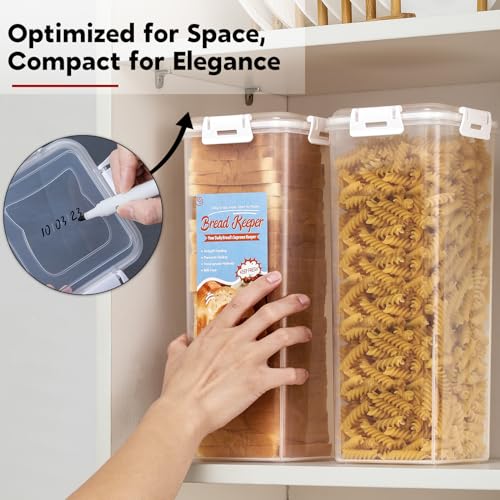 AOZITA Bread Box with Airtight Lid, Fresh Bread Storage Container, Bread Loaf Storage Dispenser, Plastic Sandwich Bread Keeper, White Lid, 2 Pack