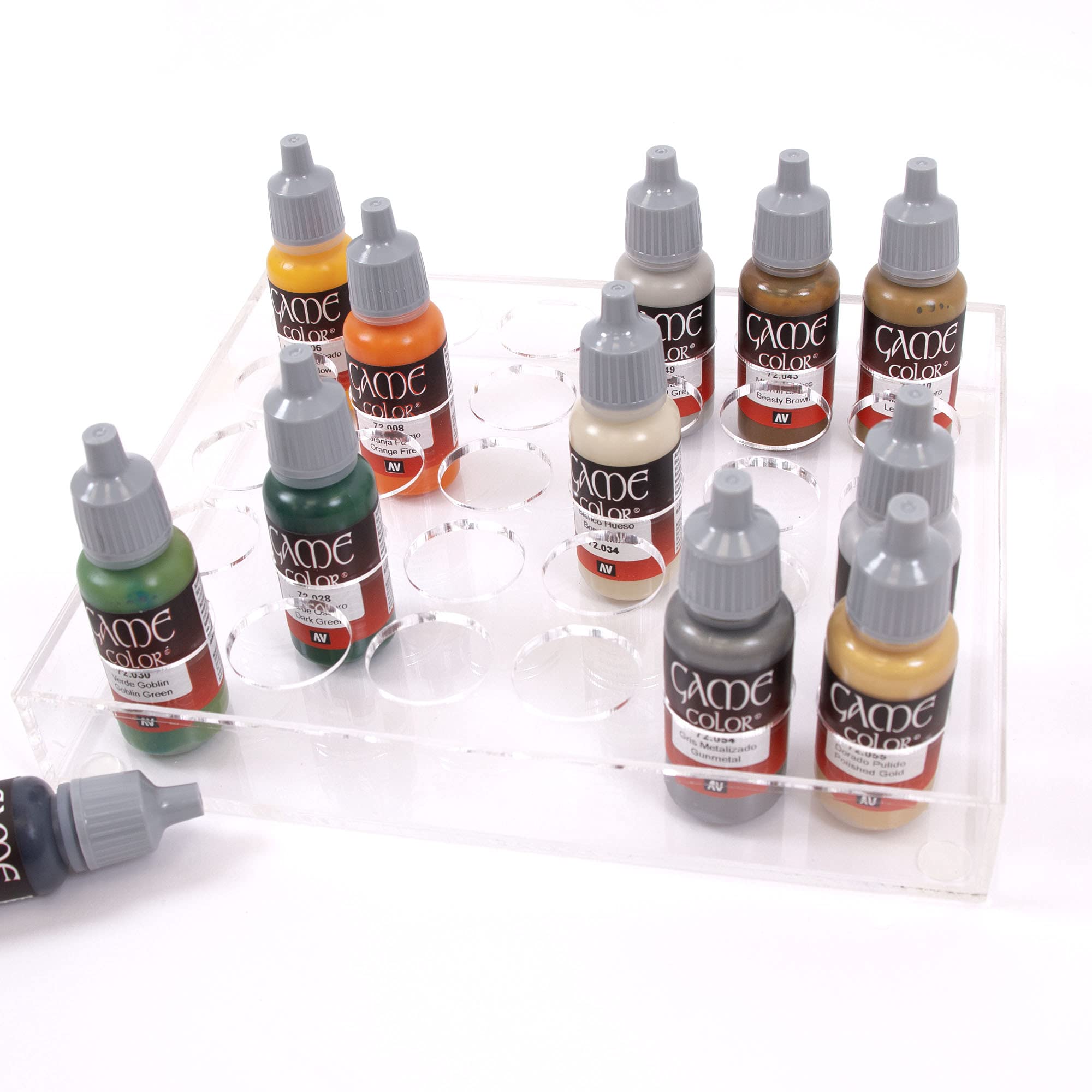 Craftelier - Paint Stand or Organiser Tray for Alcohol-based Inks with 25 Paint Jars Ă 2.5 cm (8" x 7" x 1.2") | Transparent Colour - Dimensions Approx. 20.3 x 17.7 x 3.1 cm (8" x 7" x 1.2")
