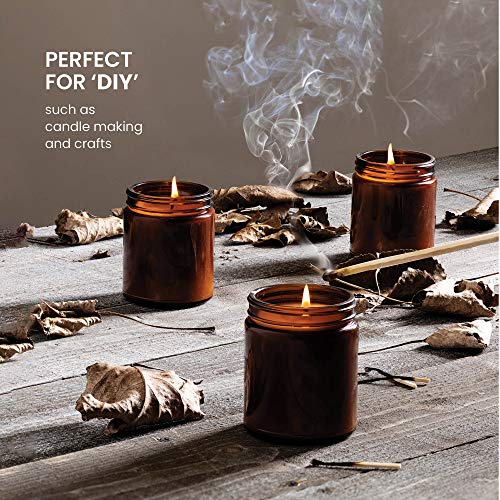 Amber Glass Jars 8 Ounce for Candle Making Straight Side For DIY Projects, Herbs, Homemade Cosmetics, Decorating, Storing, Overnight Oats, Meal Prep, Wedding Favors, Great For Daily Vitamins (6)