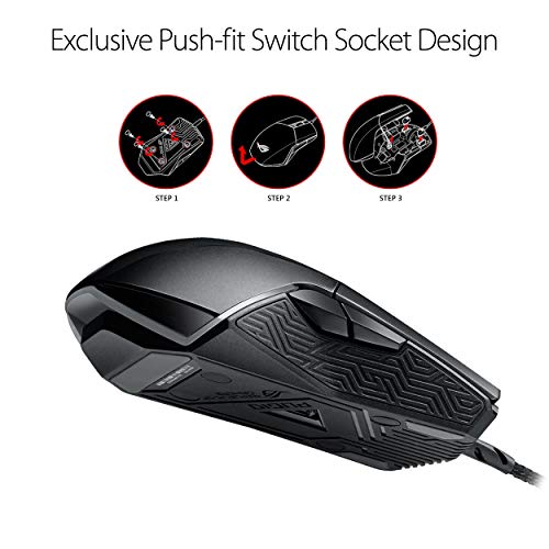 ASUS Optical Gaming Mouse - ROG Pugio | Ergonomic & Truly Ambidextrous PC Gaming Mouse | Configurable & Swappable Side Buttons | 7200 DPI Optical Sensor | Aura Sync RGB, ROG Armoury II