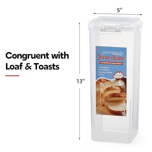 AOZITA Bread Box with Airtight Lid, Bread Storage Container, Bread Loaf Storage Dispenser, Plastic Sandwich Bread Keeper, White Lid, 1 Pack