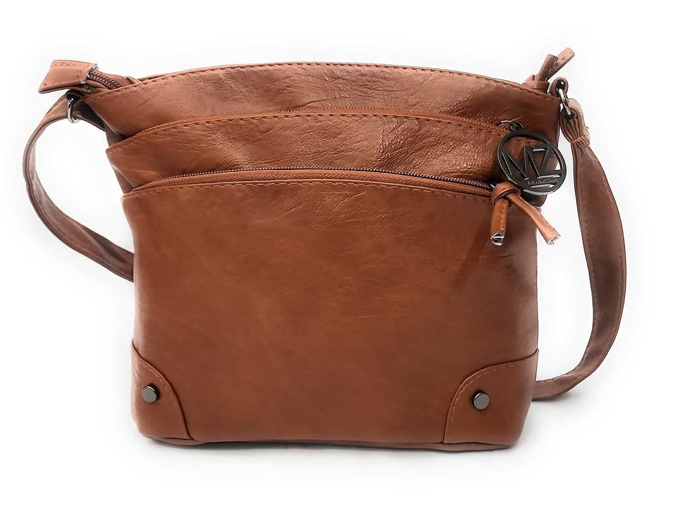 MariaKinz Soft Leather 4 Zipper Pockets Crossbody Purse and Handbag (Brown)
