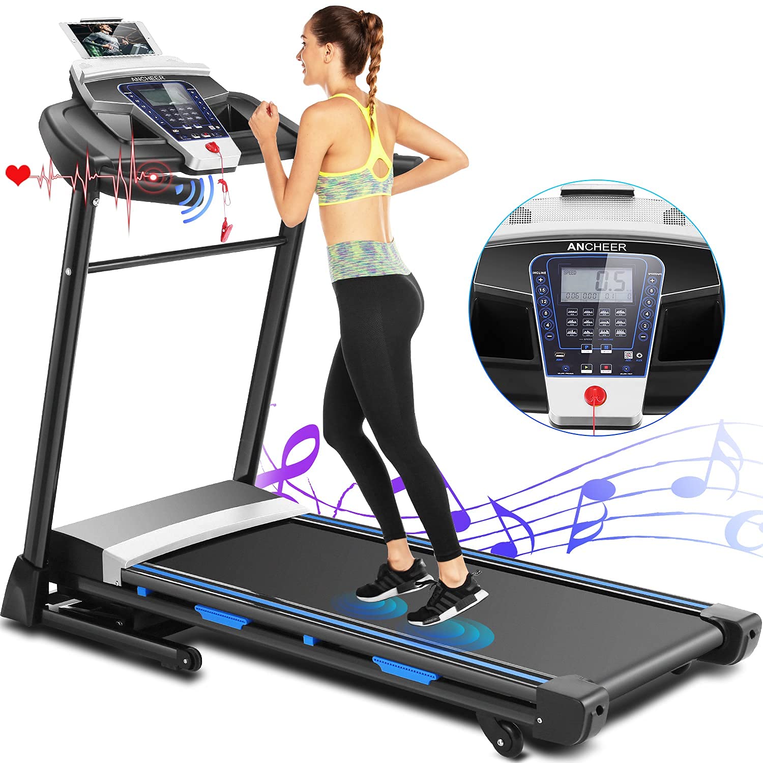 ANCHEER Treadmill, 3.25hp, App Control, Folding Treadmill Machine for Home with Automatic Incline, for Running, Walking, and Jogging, Portable Treadmill for Home, Gym, Office Workout.
