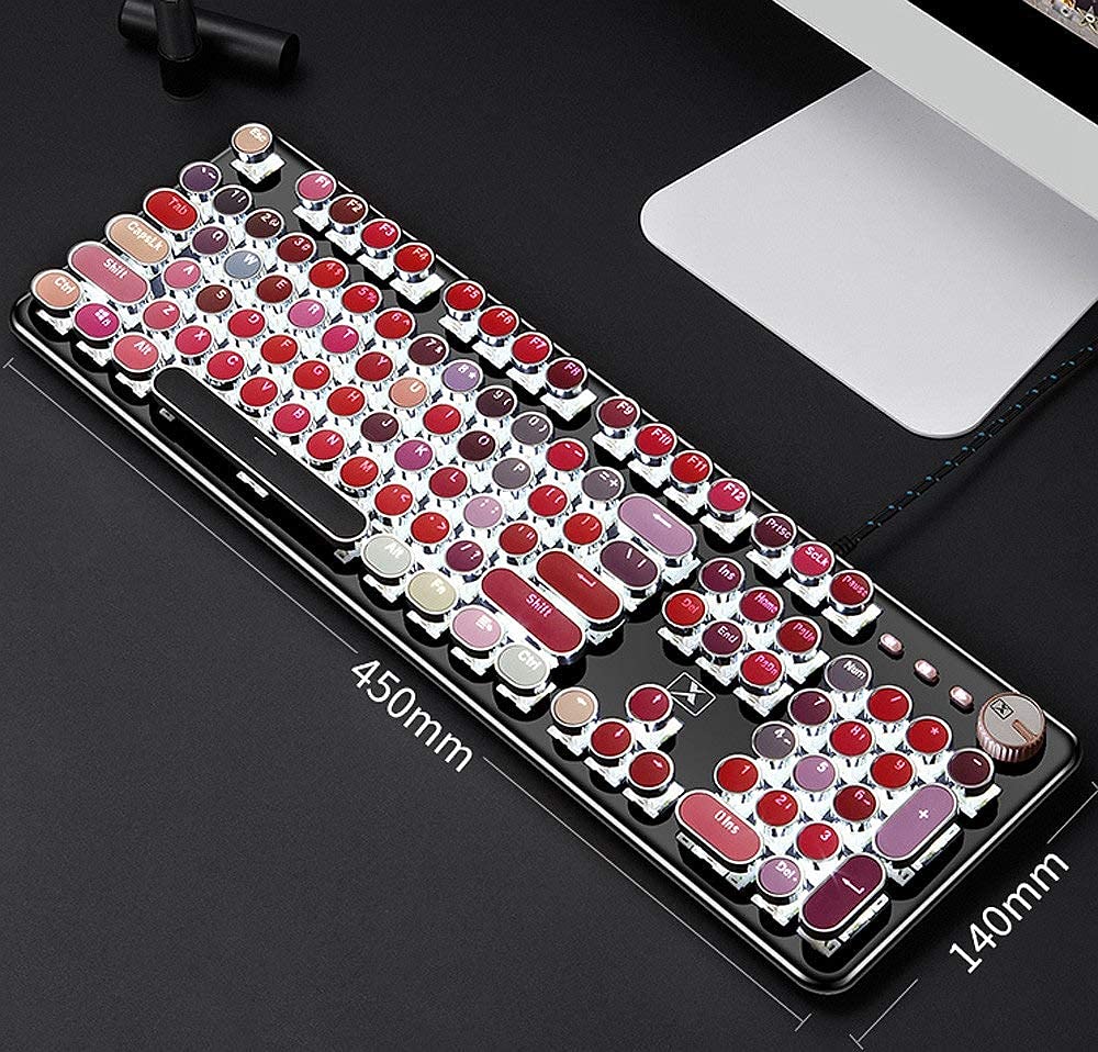 TONIZER Mechanical Gaming Keyboard in Lipstick Style Metal Vintage Steampunk Retro White Backlit 104 Keys Anti-Ghosting Round Keycaps Metal Panel Wired USB for PC Mac Laptop(K520)