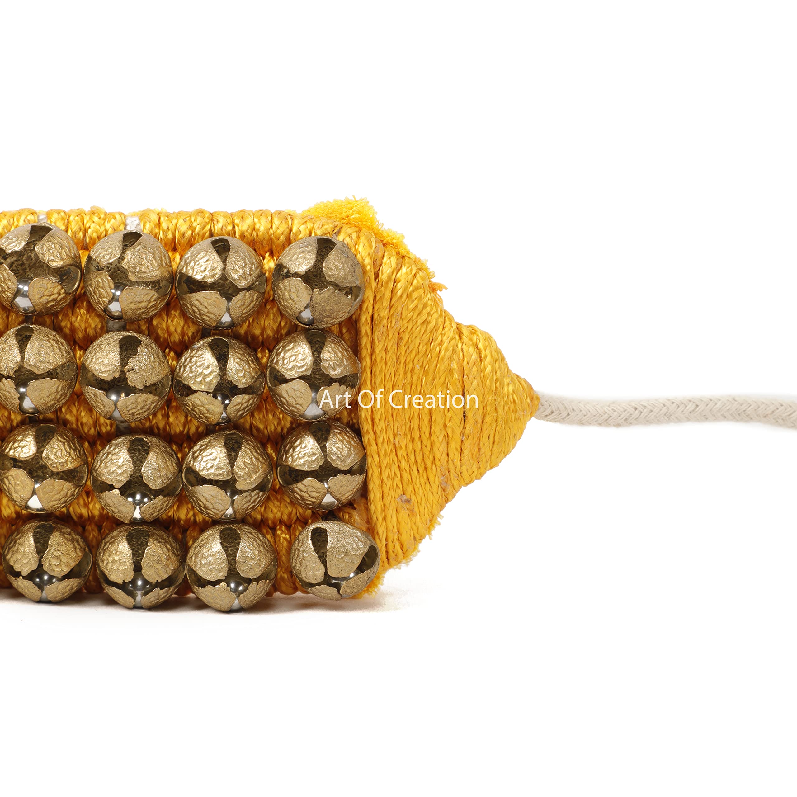 Art Of Creation Kathak Dancing Ghungroo Anklet Pair Yellow 4 line Padded Indian Classical Dancers Ghungroo, Bharatanatyam Ghungroo (Yellow)