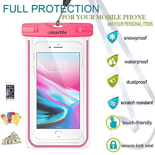 smartlle Universal Waterproof Phone Pouch Holder, Large Phone Waterproof Case Underwater Dry Bag for iPhone 13 12 11 Pro Max XR,XS, 8,7,6 Plus,SE, Galaxy S22/A/Note, LG,7β, Beach Water Pool -2 Pack