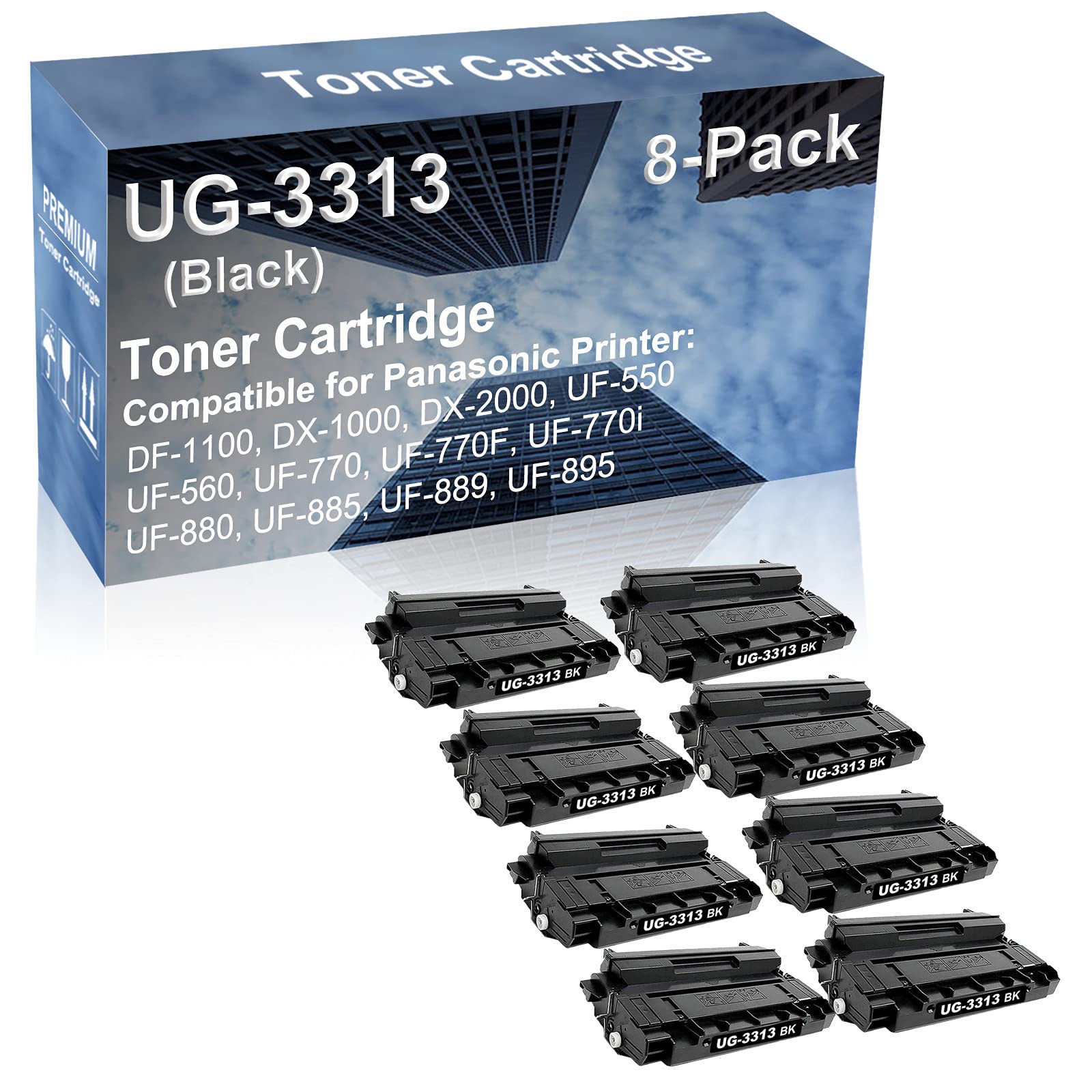 8-Pack Compatible High Capacity UG3313 UG-3313 Imaging Toner Cartridge use for Panasonic DF-1100, DX-1000, DX-2000, UF-550 Printer (Black)