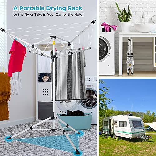 Drying Natural Clothes Airer Outdoor Portable 4-arm Aluminum Drying Rack w/Ground Stake, Carry Bag, 28-Lines with 65 ft. Umbrella Clothesline