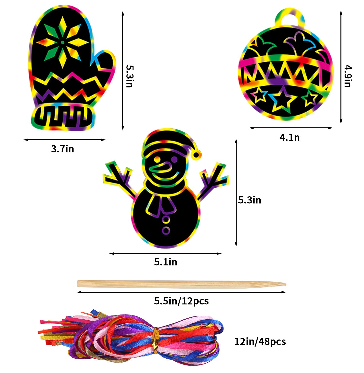 DIYASY Christmas Scratch Art Paper,48 Pcs Crafts Kits Magic Rainbow Scratch Cards for Xmas Tree Ornaments and Kids Birthday Decoration