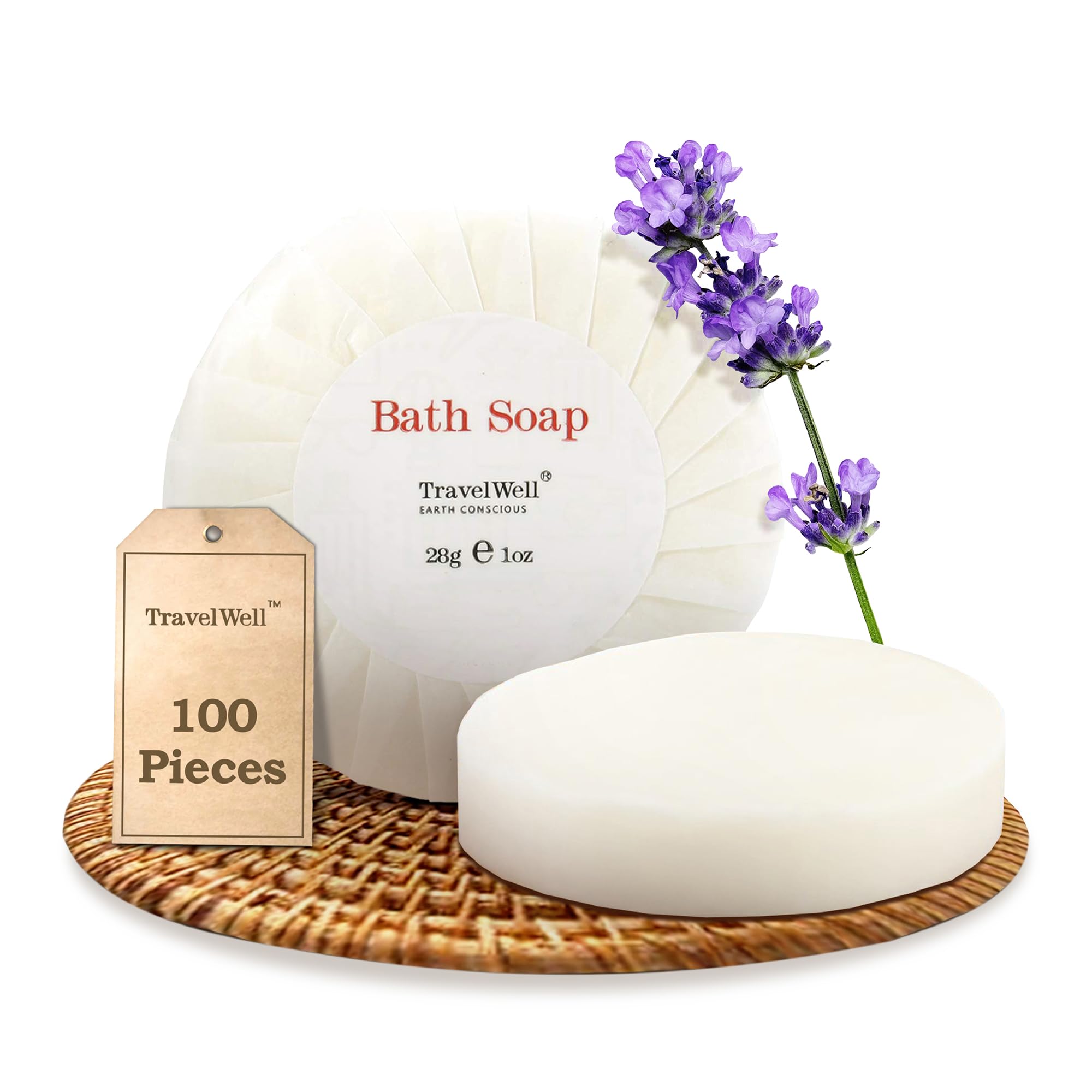 Travel Well Bar Soap Bulk - 100 Pack, 1.0 oz Travel Size Soap Bars - Individually Wrapped For Hotels and Motels - Great for Vacation Rental and Airbnb Toiletries or Hygiene Kits Supplies
