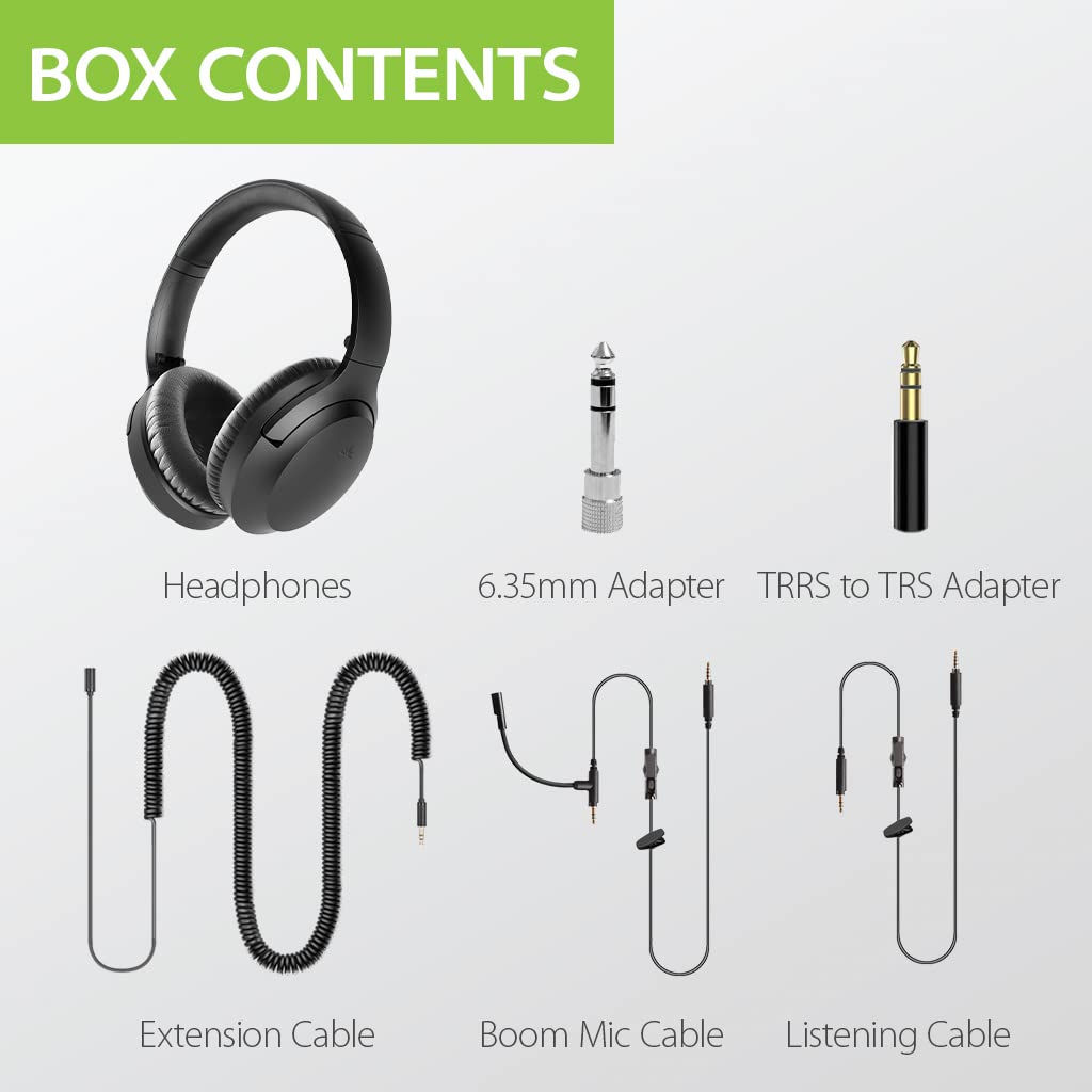 Avantree Aria Line M - Wired Over-Ear Headphones with Boom Mic for Clear Calls, Headset with Mute Switch & Volume Control for PC, Computer, PS4, PS5, Gaming, and 3.5mm AUX Extra-Long Cord for TVs