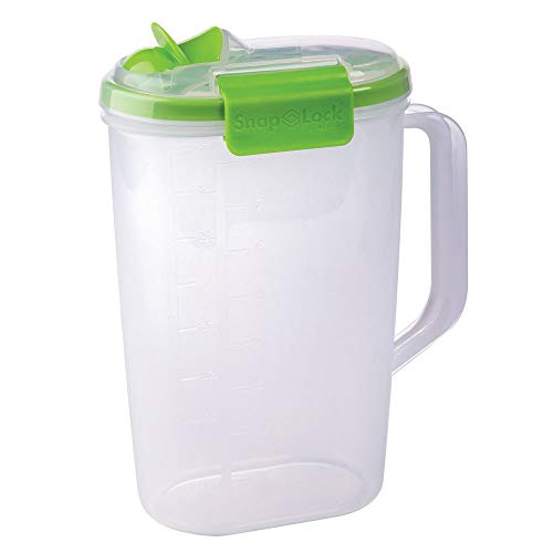 SnapLock by Progressive Juice Pitchers 2.0 Liter Container - Green, Easy-To-Open, Leak-Proof Silicone Seal, Snap-Off Lid, Stackable, BPA FREE