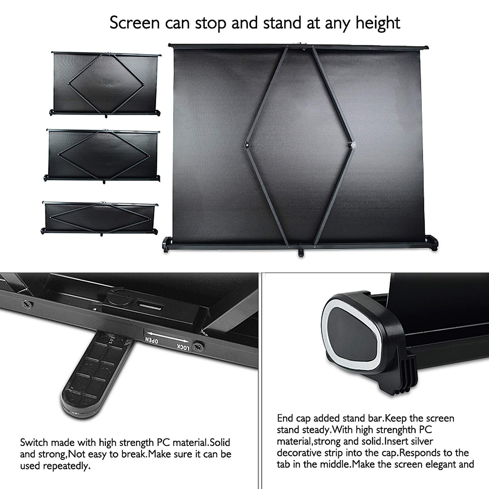 APAINI 50inch Handheld Projector Screen 4:3 Projection Screen Manual Pull Up Folding Projecting Screen Home Theater for DLP Projector
