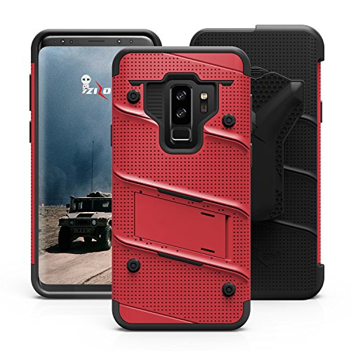ZIZO Bolt Series for Samsung Galaxy S9 Plus Case Military Grade Drop Tested with Tempered Glass Screen Protector Holster RED Black