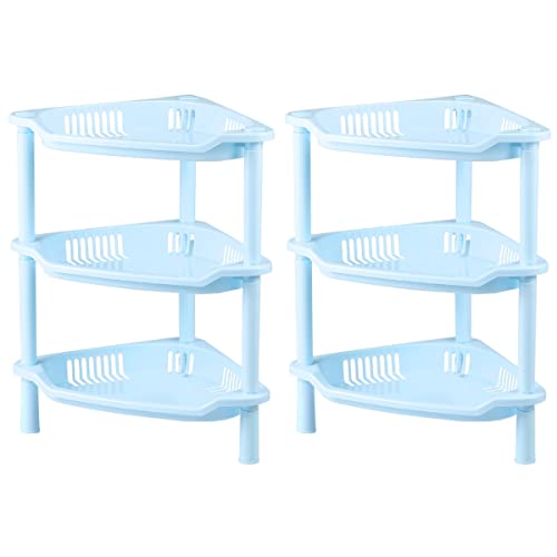 STOBAZA 2pcs 3 Home Household Stand Organizer Shelves for Plastic Rack Corner Storage Bathroom Desk Basket Shelf Kitchenblue Layer Small
