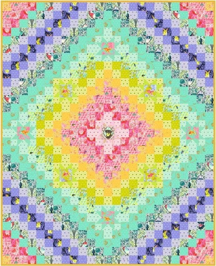 Tula Pink for Free Spirit Besties Hop to It W/Metallic Gold, Fabric by The Yard (Bluebell)