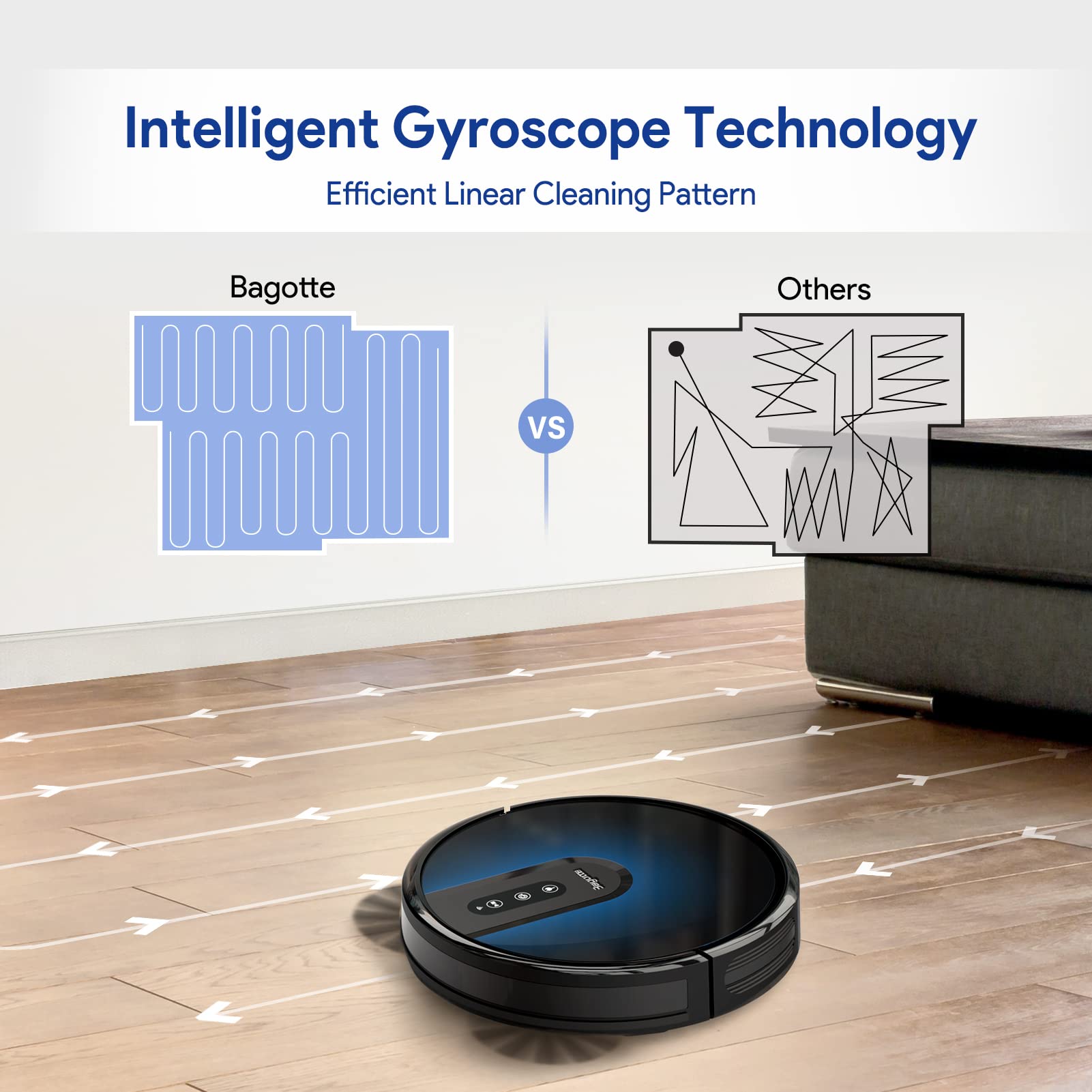 Bagotte Robot Vacuum Cleaner, 4-in-1 Robot Vacuum and Mop, Gyro Navigation, Carpet Automatic Boost,Virtual Boundary, Self-Charging, Alexa/App/WiFi Robot Vacuum for Pet Hair Hard Floor Carpets