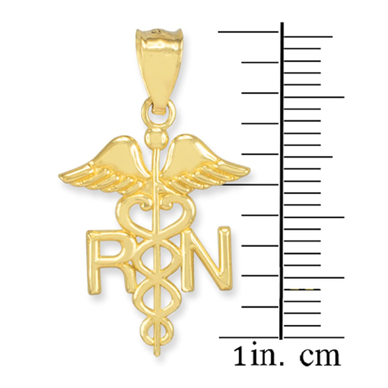 American Heroes Polished 14k Yellow Gold Caduceus RN Charm Registered Nurse Pendant
