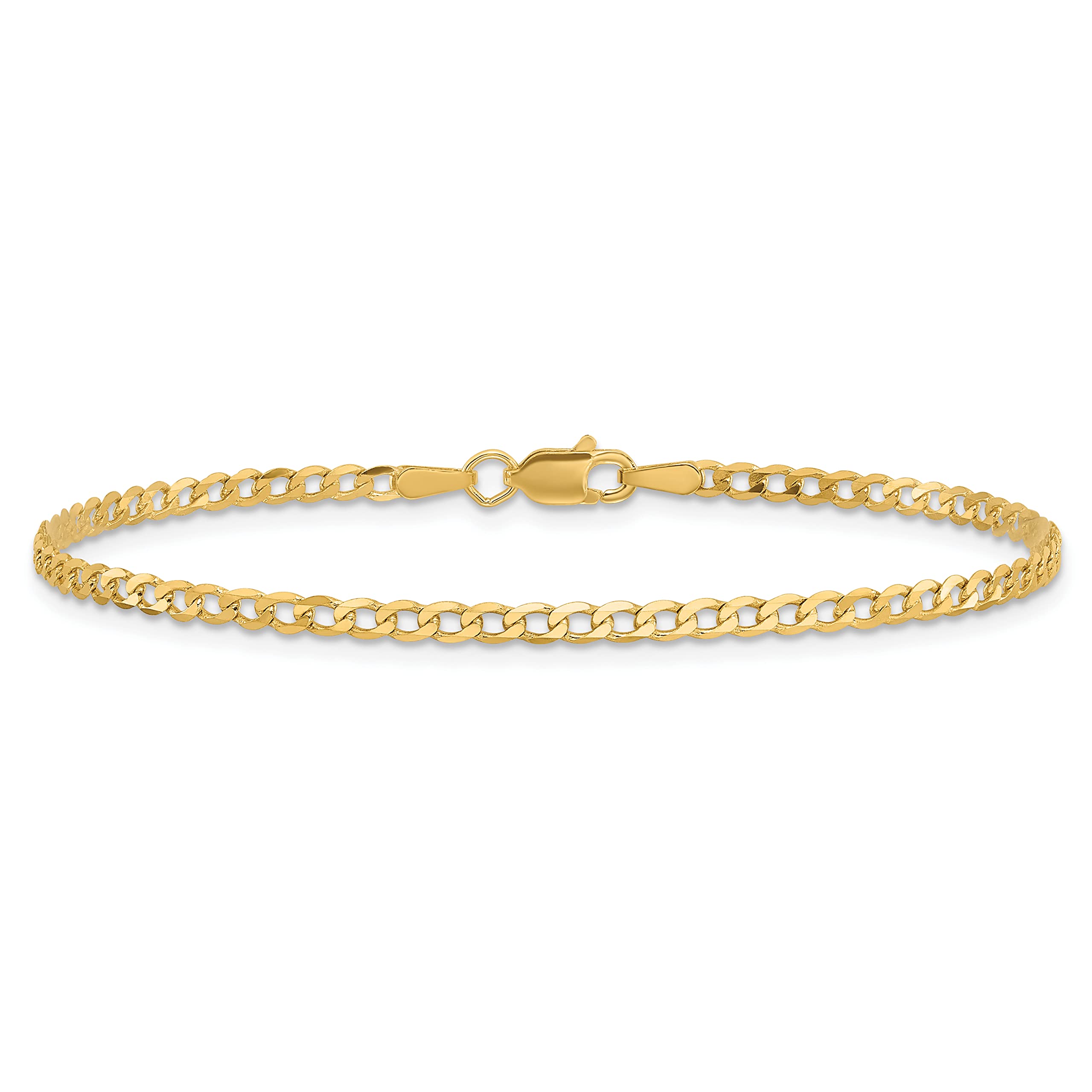 Avariah Solid 10k Yellow Gold 2.2mm Flat Beveled Curb Chain Anklet - 10"
