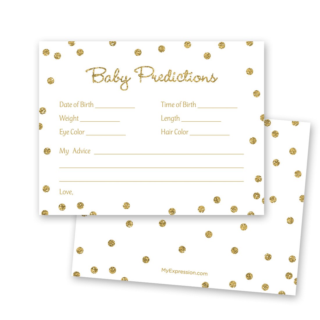 MyExpression.com 48 Cnt Gold Glitter Graphic Dots Baby Prediction Cards - White