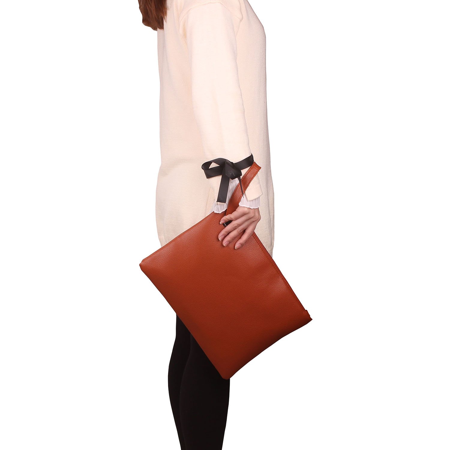 Aladin Oversized Clutch Bag Purse, Womens Large leather Evening Wristlet Handbag (Brown)