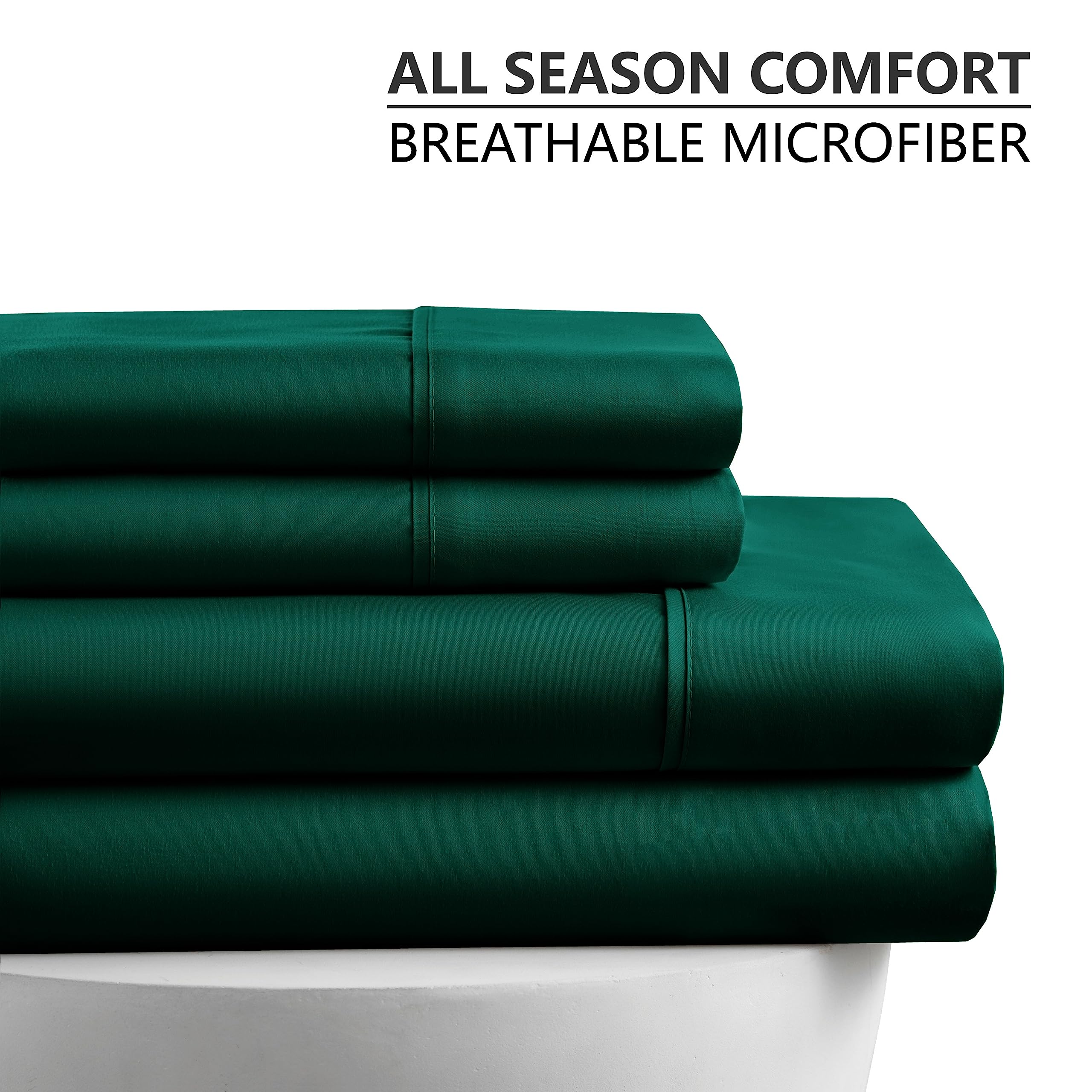 American Home Collection Full Sheet Set - 4 Pieces Extra Soft Bedding Sheets & Pillowcases Set - Breathable, Wrinkle, Fade, and Stain Resistant - Deep Pockets - Easy Fit - Dark Green Soft Bed Sheets