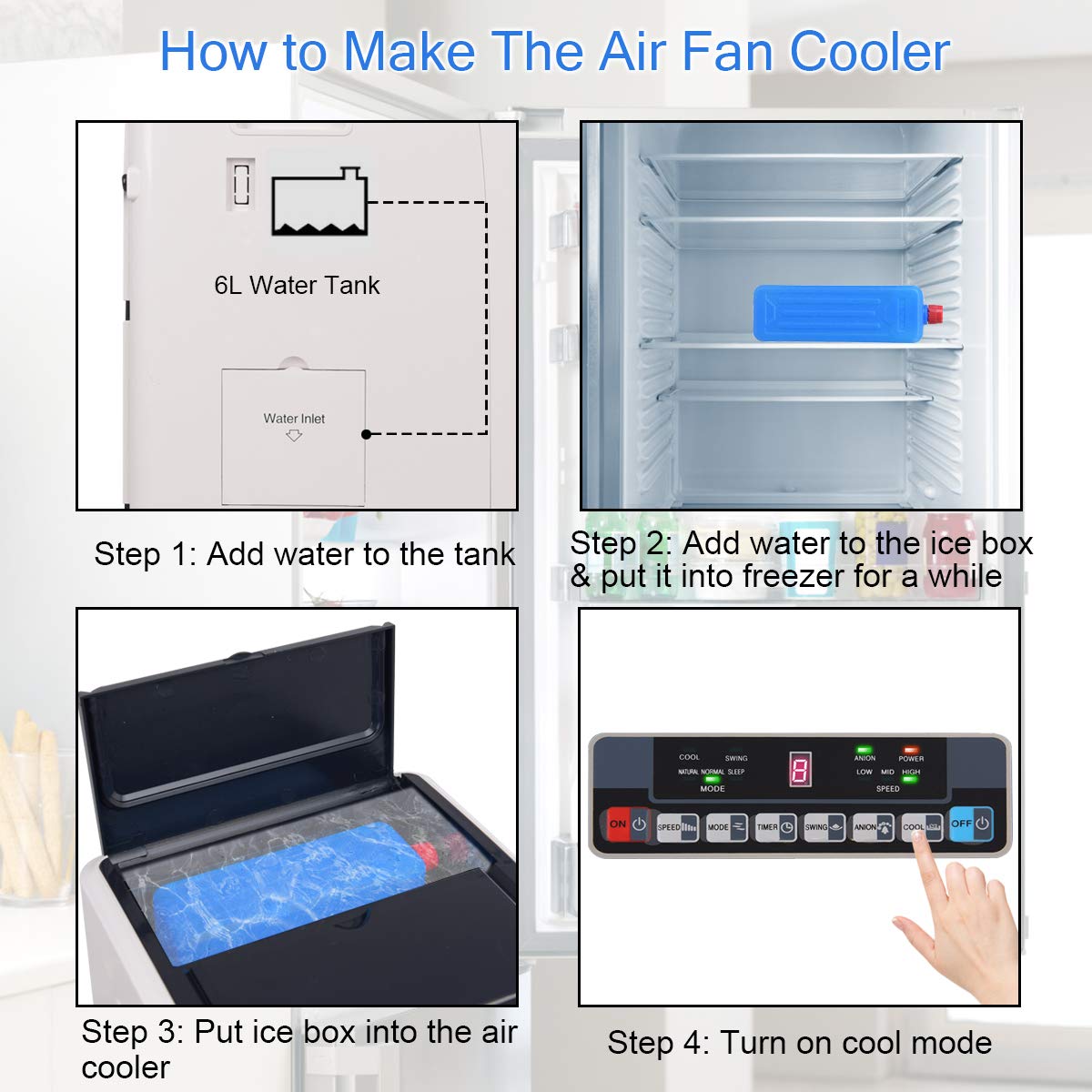 COSTWAY Evaporative Cooler, Include Remote Control, 2 Ice Packs, Portable Bladeless Fan with 3 Modes, 3 Speeds, 8H Timer, LED Display, Air Cooler for Indoor Use, Bedroom (Black)