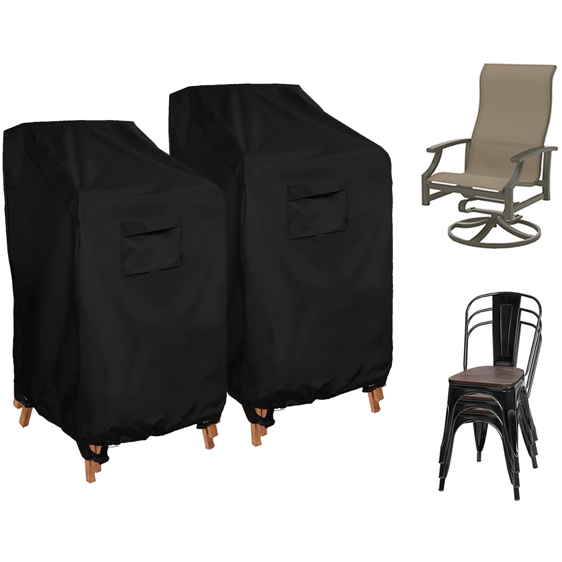 WOMACO Stackable Patio Chair Cover Waterproof Outdoor Stacking High Back Chair Cover Water Resistant Outside Furniture Tall Chair Protector (Stacking Chair - 27"Lx35"Wx41"H(2 Pack))