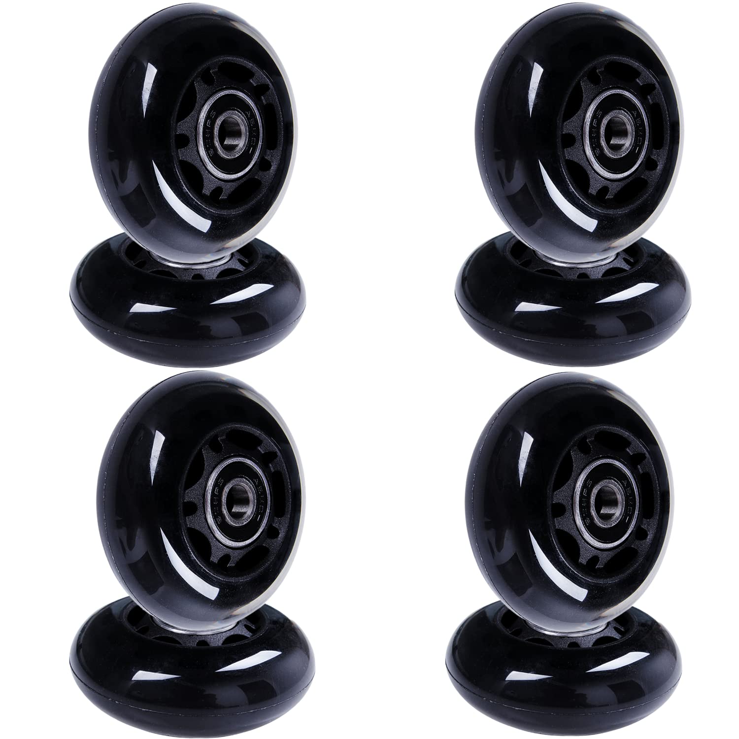 AOWISH 64mm 70mm Inline Skate Wheels 85a Roller Blade Wheel Replacement W/Bearings ABEC-9 for Kids Inline Roller Hockey Skates and Training Scooters and Luggage Suitcase (8-Pack) (64mm Dia, Black)