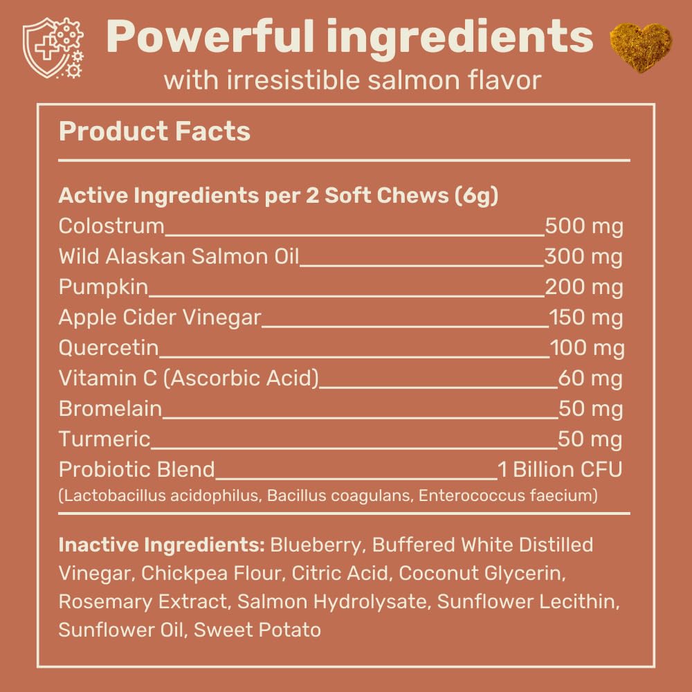 Canine Keeps Dog Allergy Chews - Itch Relief for Dogs β Omega 3 Salmon Fish Oil, Probiotics & Quercetin - Immune Support & Dog Allergy Relief Chews β Digestion + Skin & Coat Health - 90 Ct.