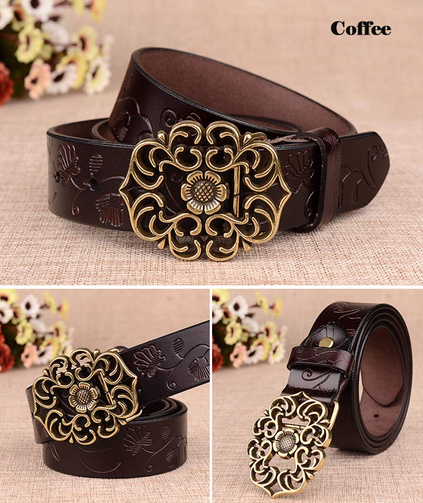 ALAIX Women's Leather Belt for Dress Jeans Belt Vintage Genuine Leather Wide Waist Belts for Women Coffee-M